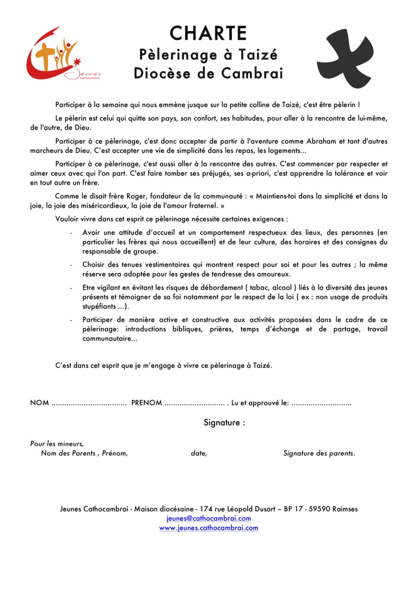 Documents à renvoyer pour valider l'inscription